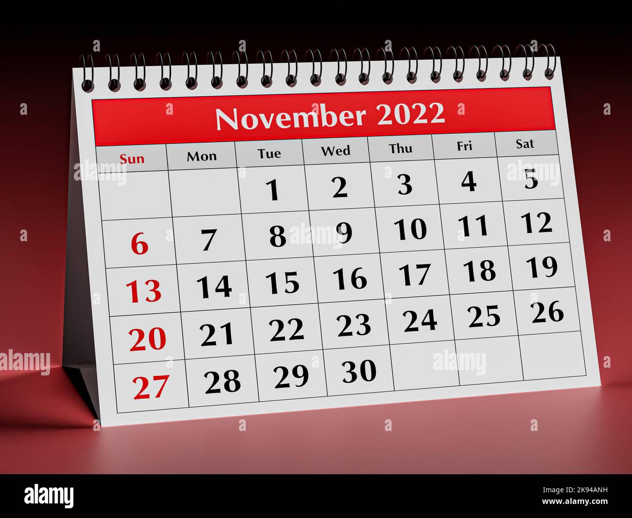 One page of the annual business desk monthly calendar. Date - month ...