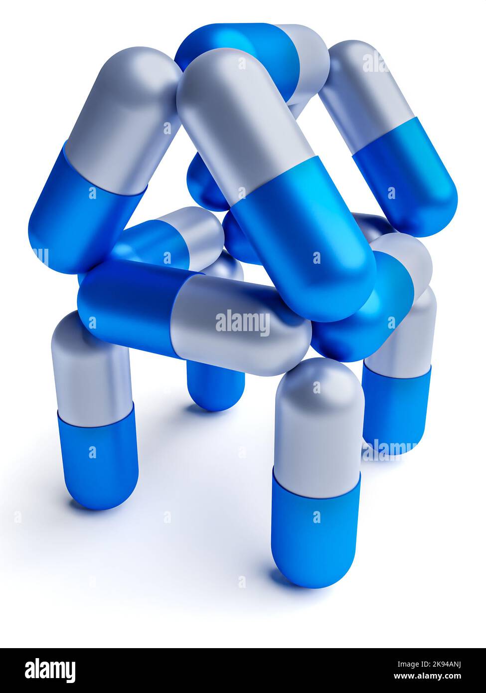 House from capsule pills isolated on white. Medicine concept. 3d ...