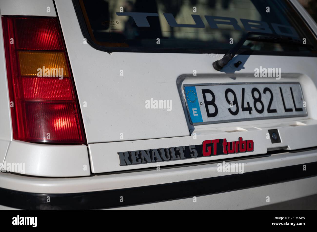 A close up of a white Renault 5 GT Turbo car from the back Stock Photo ...