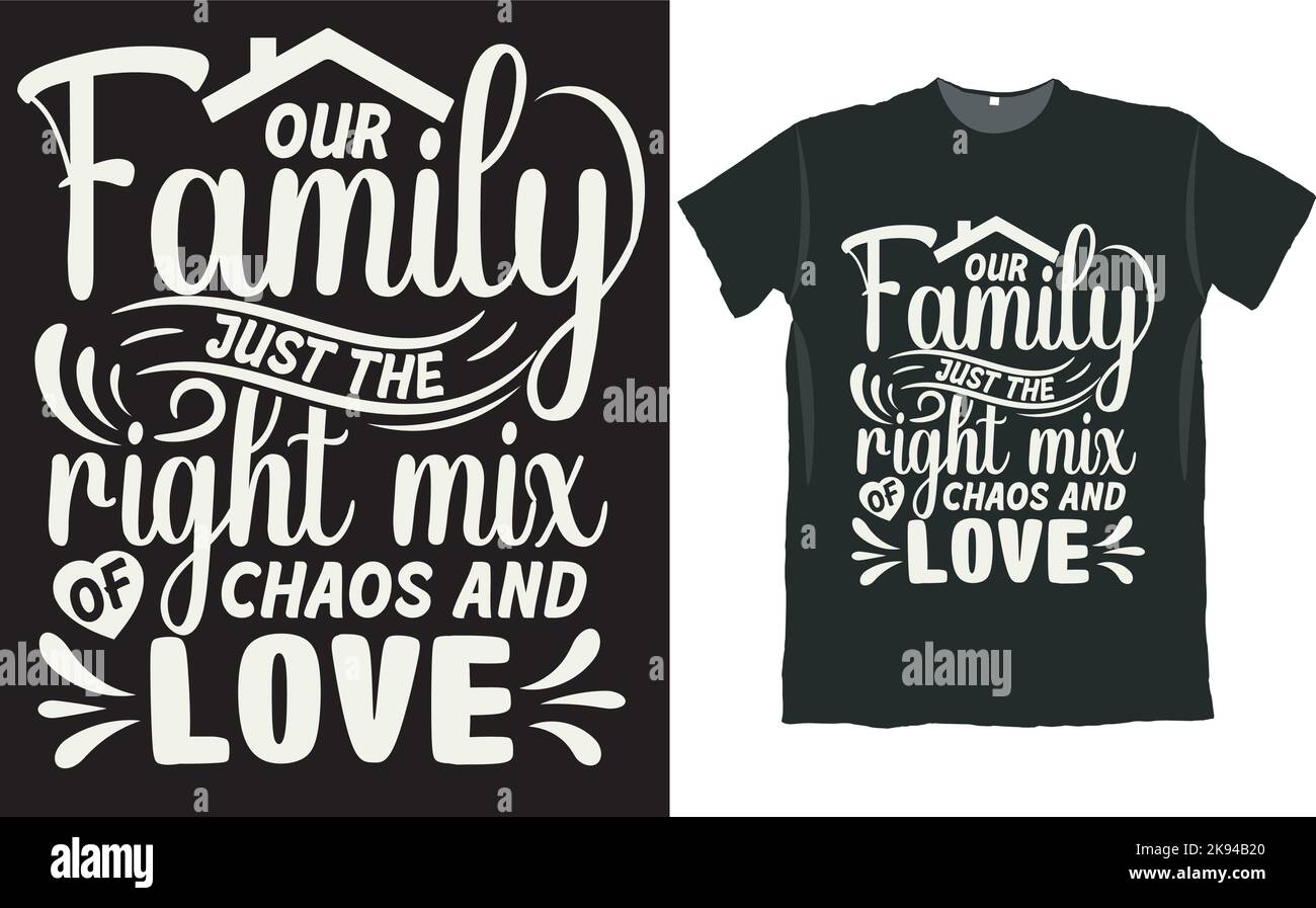 A writing about a family with a shirt on a black and white background ...