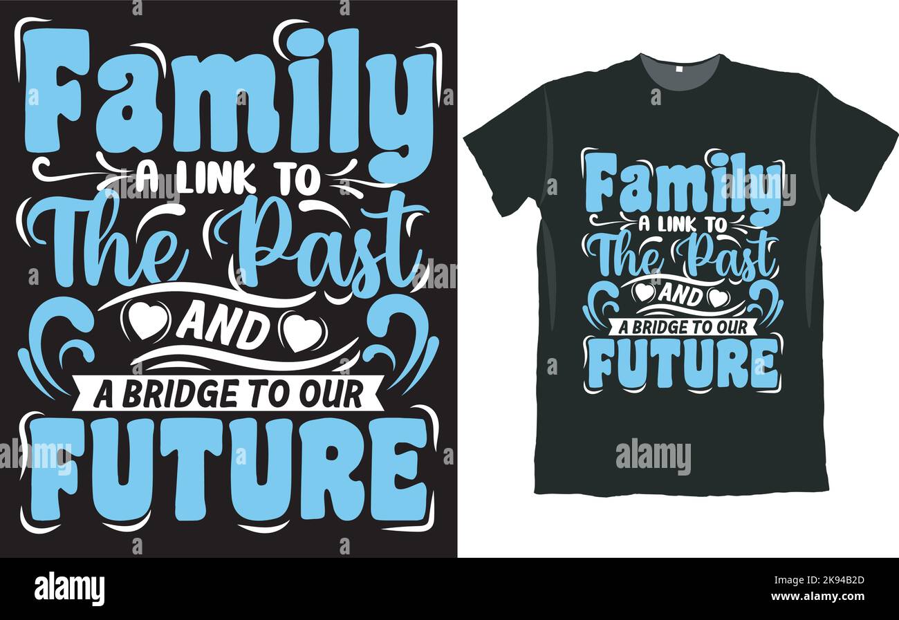 Blue writing about a family with a shirt on a black and white ...