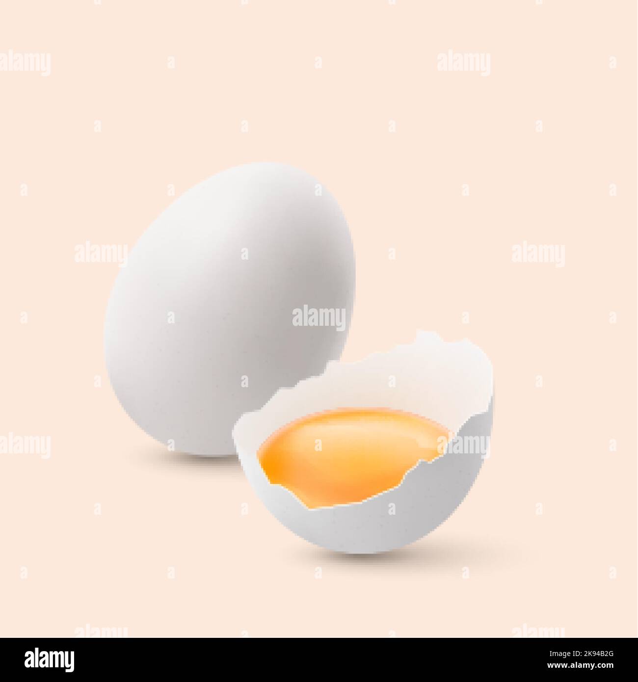 Fresh Organic Chicken Eggs. The Egg is Half Broken in the Shell and a ...