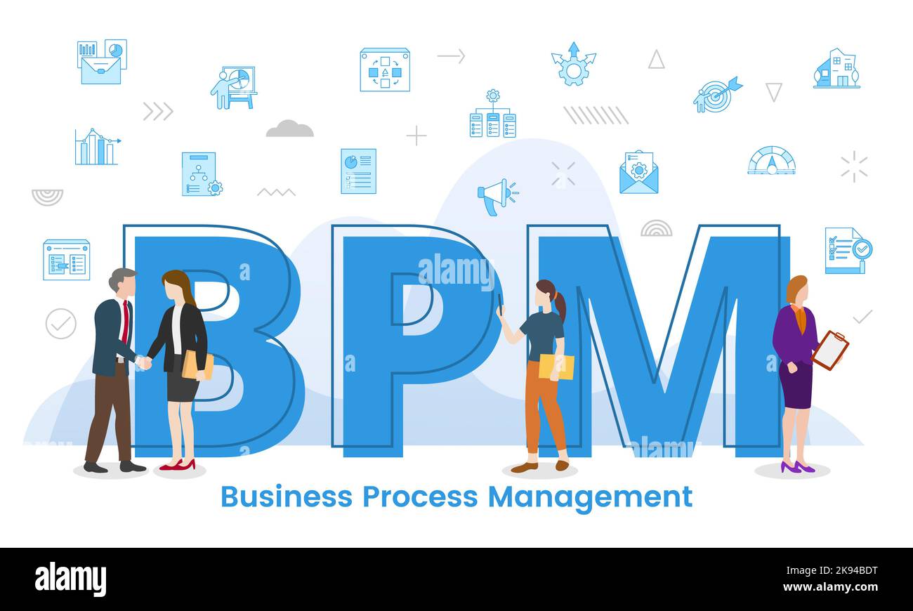 bpm business process management concept with big words and people ...