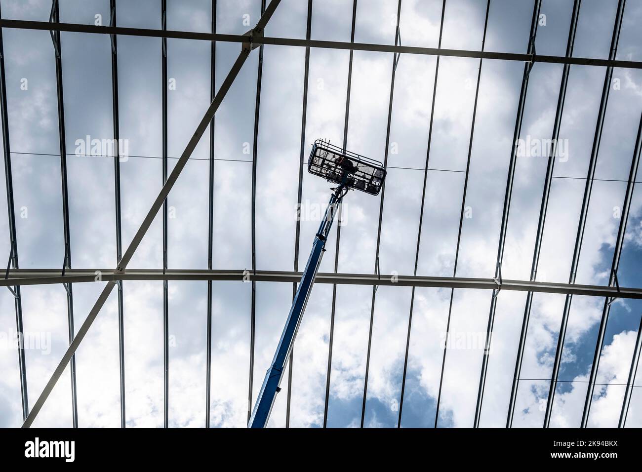 Building construction showing steel beams and working at height Stock ...