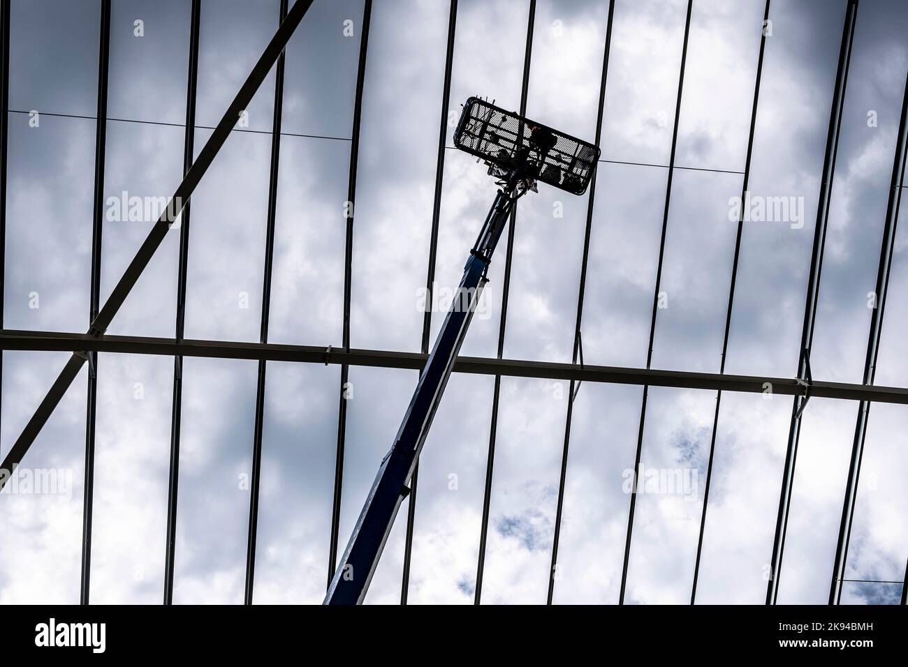 Building construction showing steel beams and working at height Stock ...