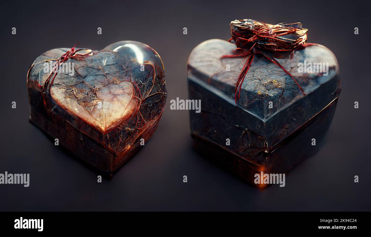 Gift box heart shaped for valentine's day package with ribbon on ...