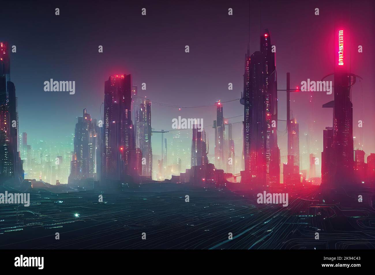 Future modern night city urban building concept cityscape with massive ...