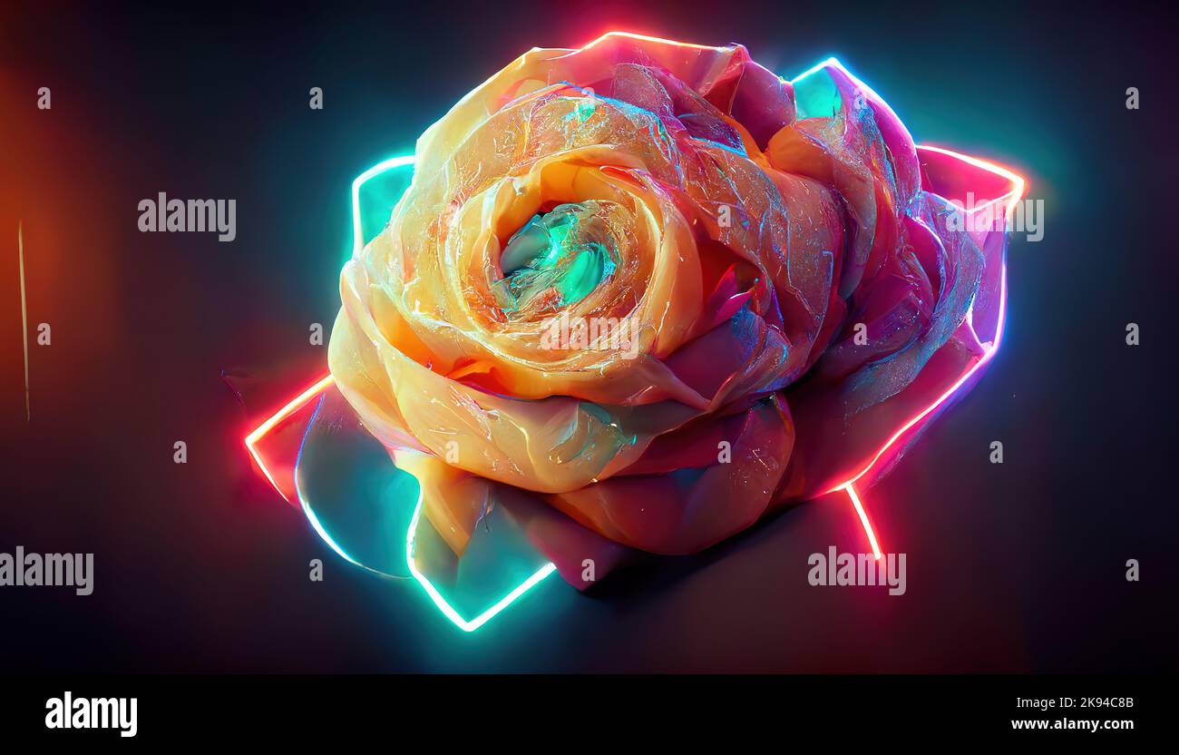 Fantasy magical dark background with magic rose flower colorful vibrant ...