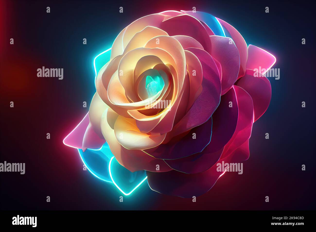 Fantasy magical dark background with magic rose flower colorful vibrant ...
