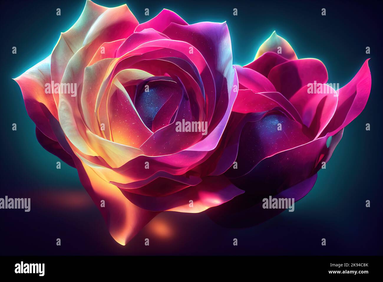 Fantasy magical dark background with magic rose flower colorful vibrant ...