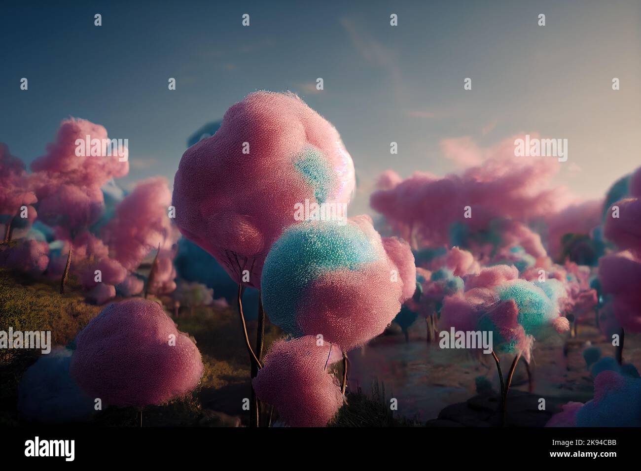 Fantasy colorful cotton candy fairytale festive land. 3d illustration ...