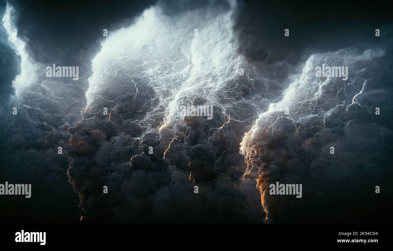 Lightning Thunder Flash Rain during summer storm. 3d illustration Stock ...