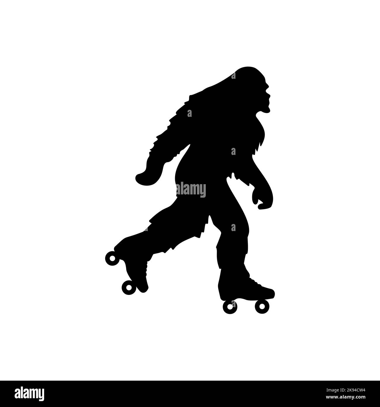 Yeti silhouette. Big Foot roller skating. Winter holidays party ...