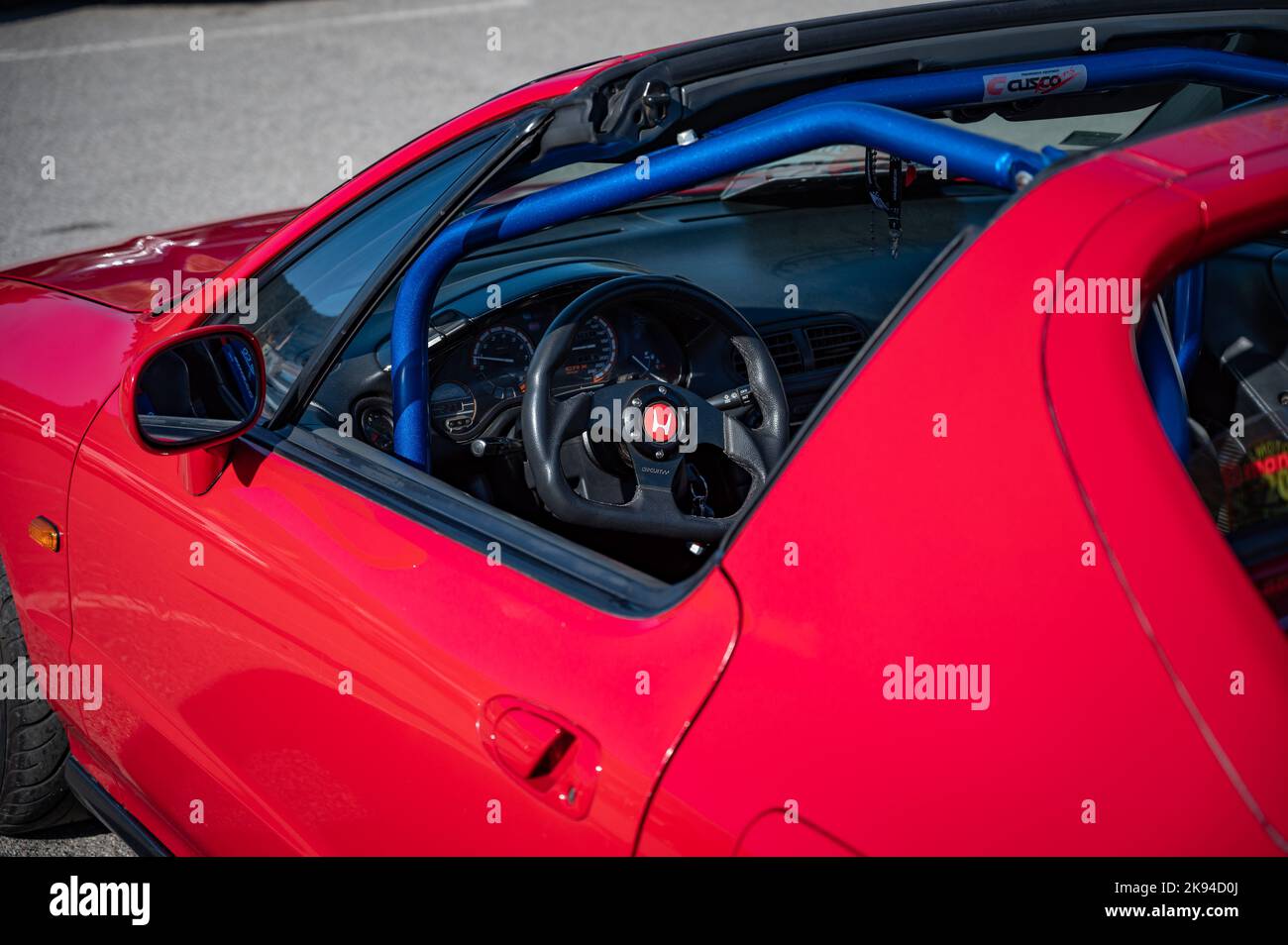 The interior of a tuned and improved red Honda CRX Del Sol car Stock ...