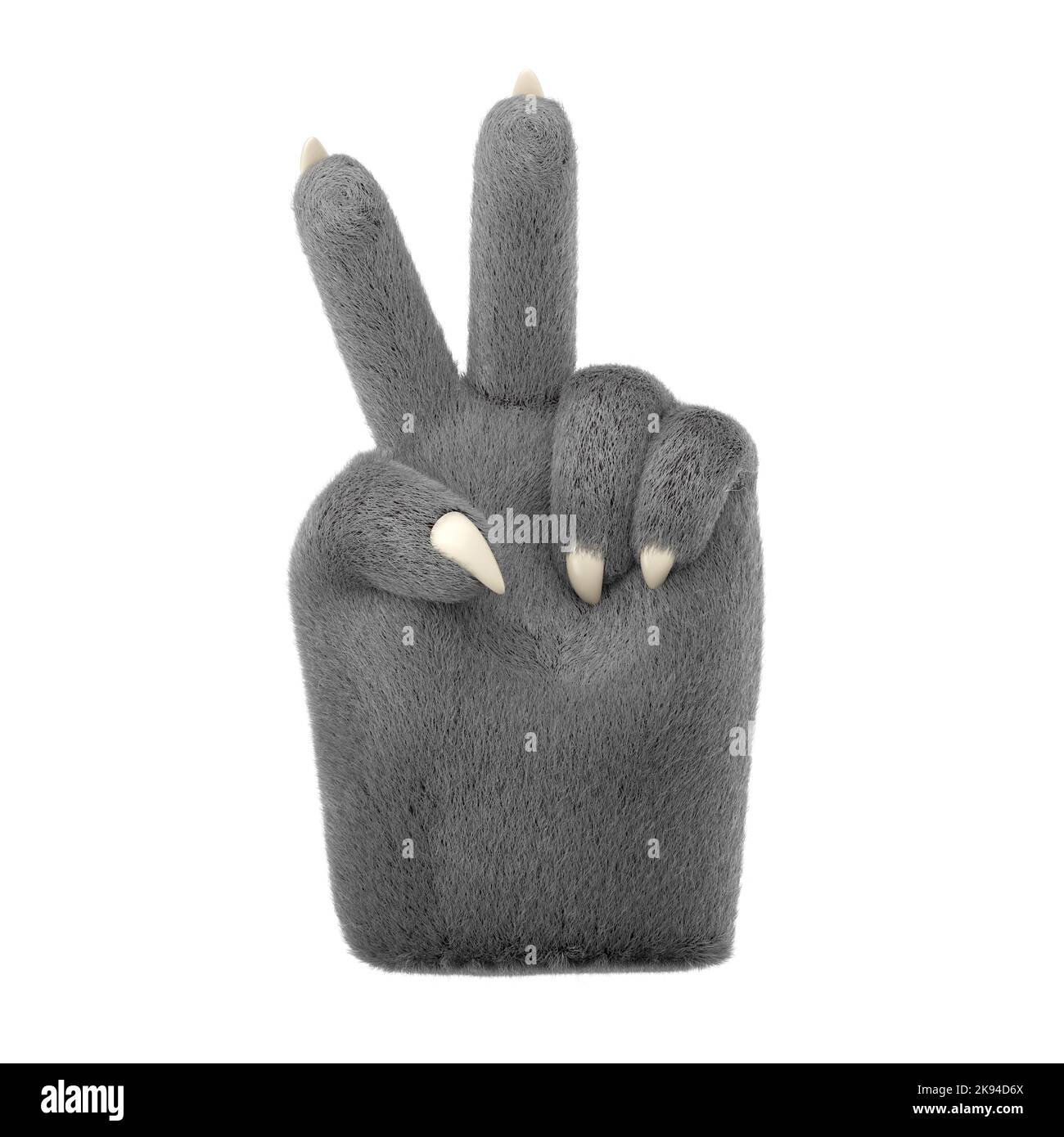 3d furry wolf hands in plastic cartoon style. Peace fingers gesture ...