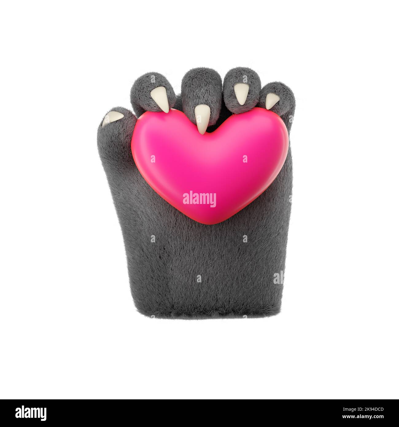 3d furry wolf hands holding heart in plastic cartoon style. Werewolf ...