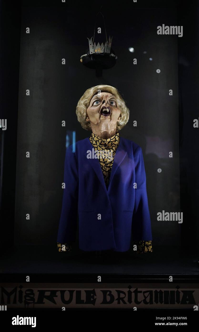 A Margaret Thatcher puppet from 'Spitting Image', 2020, is paired with ...