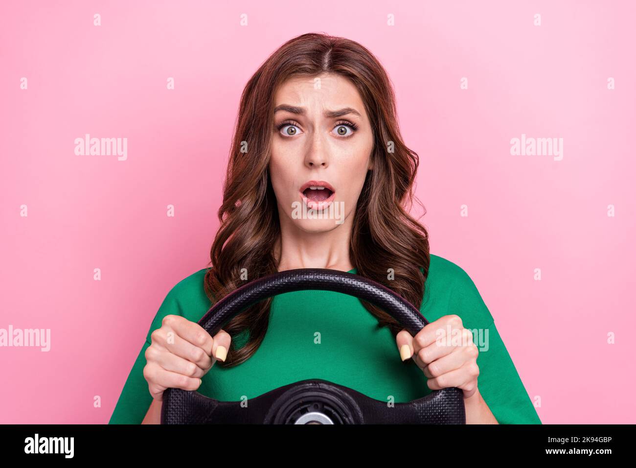 Photo of worried stressed lady stylish wear impressed bad road test ...