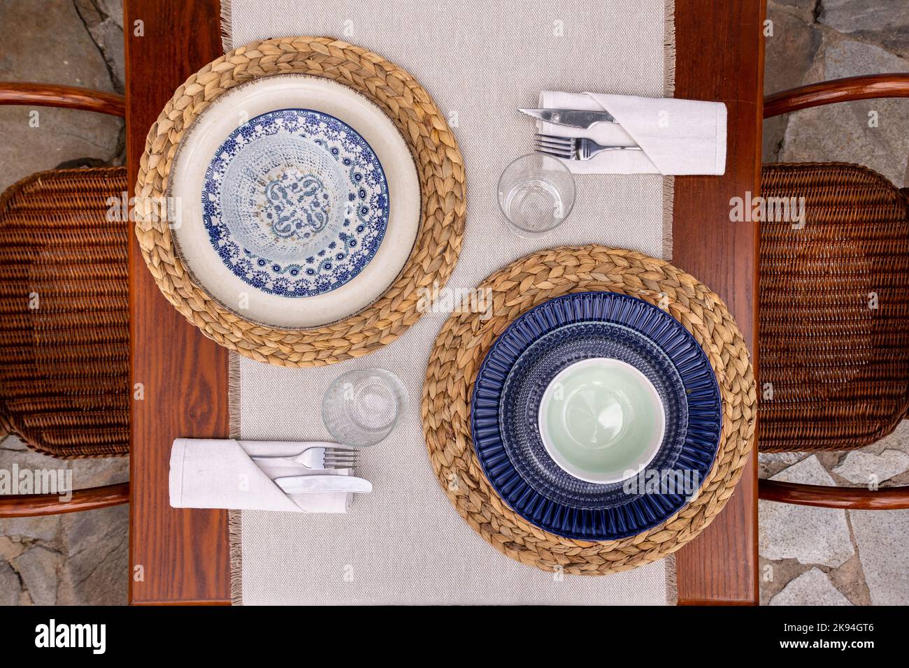 A top view of a dining table set in a cafe outdoors Stock Photo - Alamy