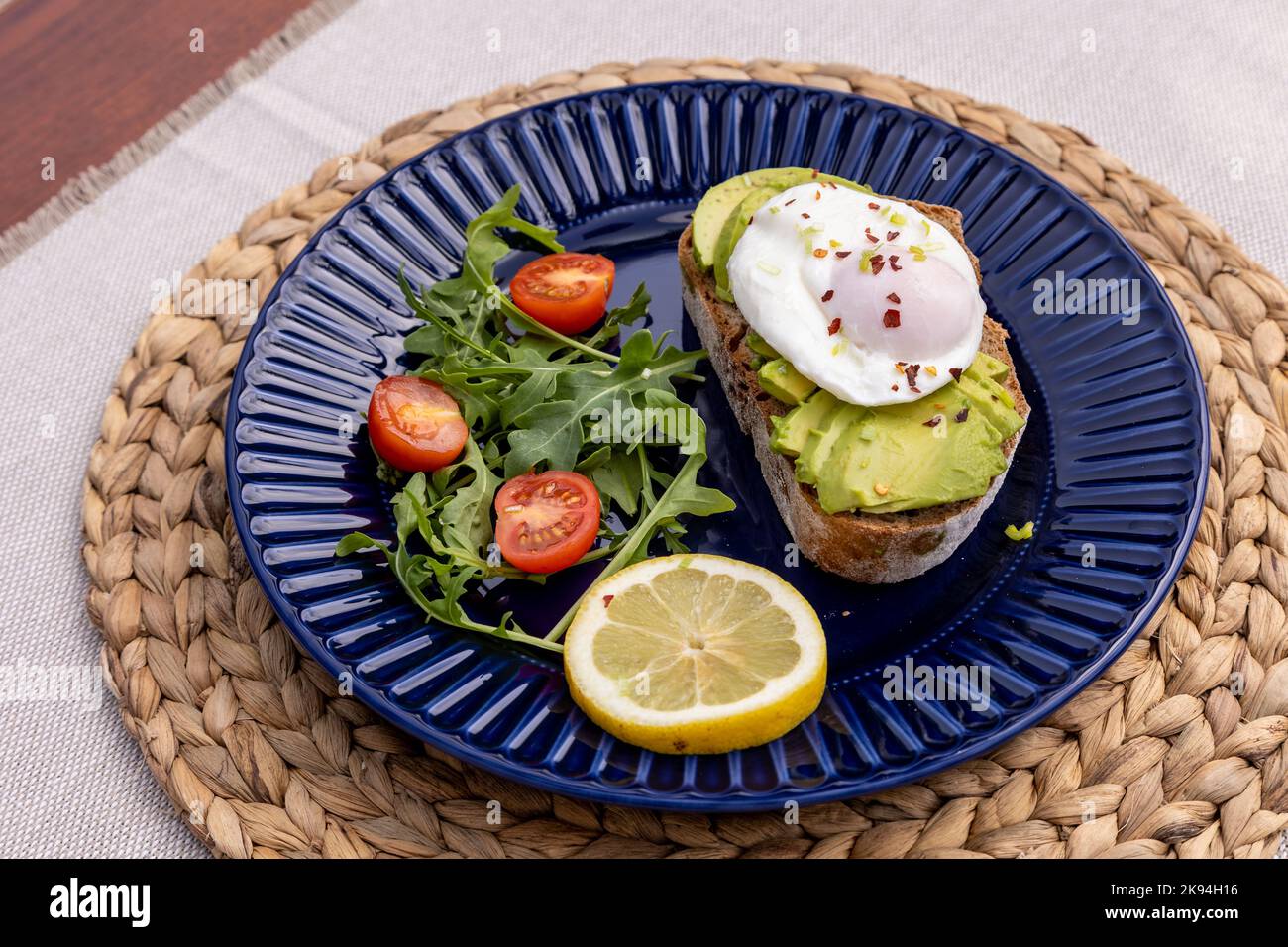 A high angle view of a poached egg with vegetables Stock Photo - Alamy