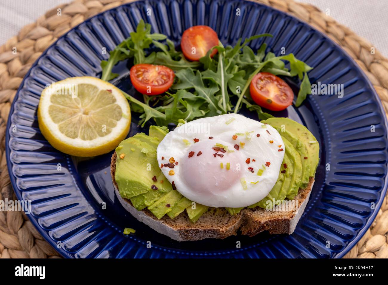 A high angle view of a poached egg with vegetables Stock Photo - Alamy