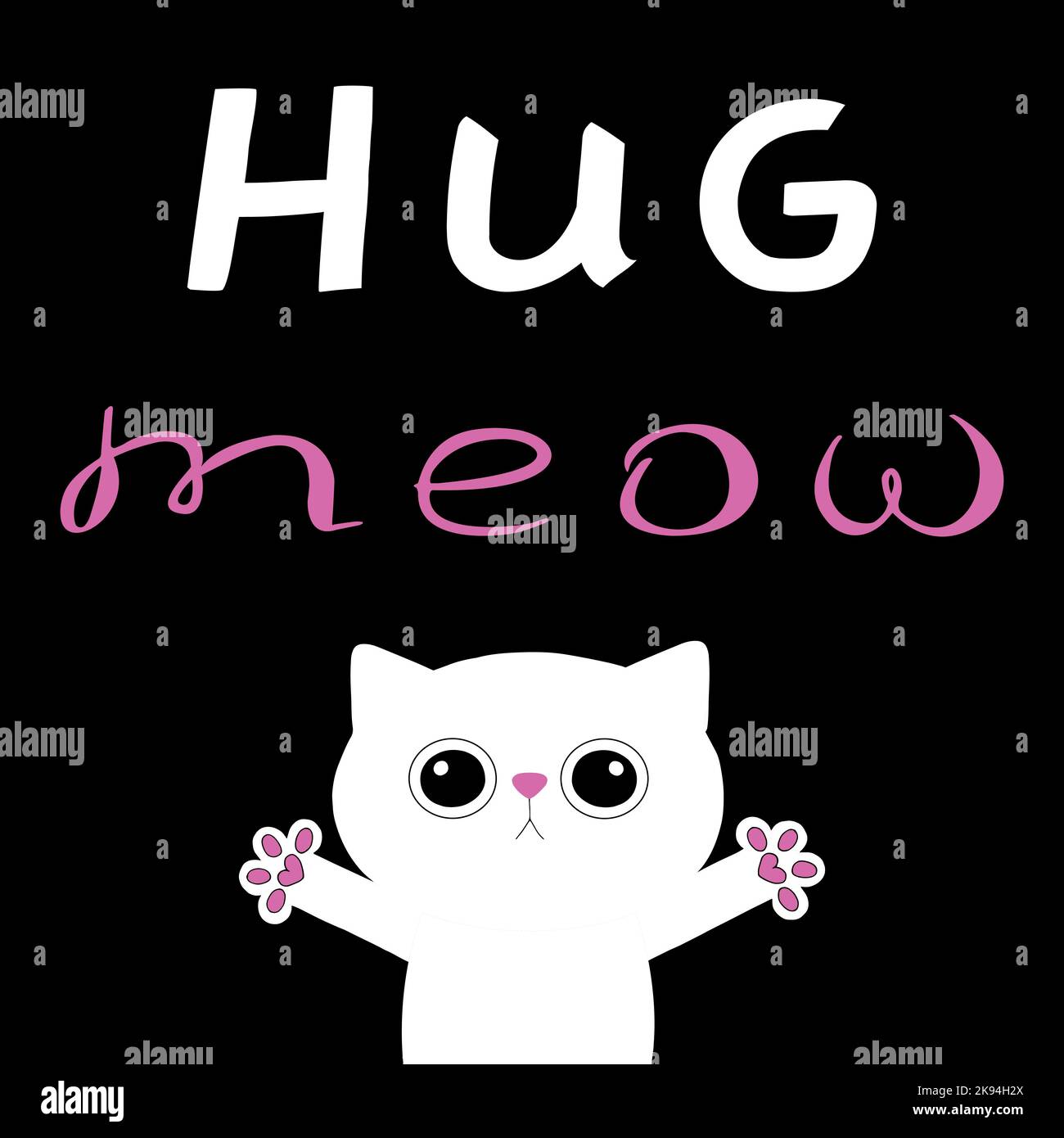 Hand drawn love card with hugging cat and compilation of text. Vector ...