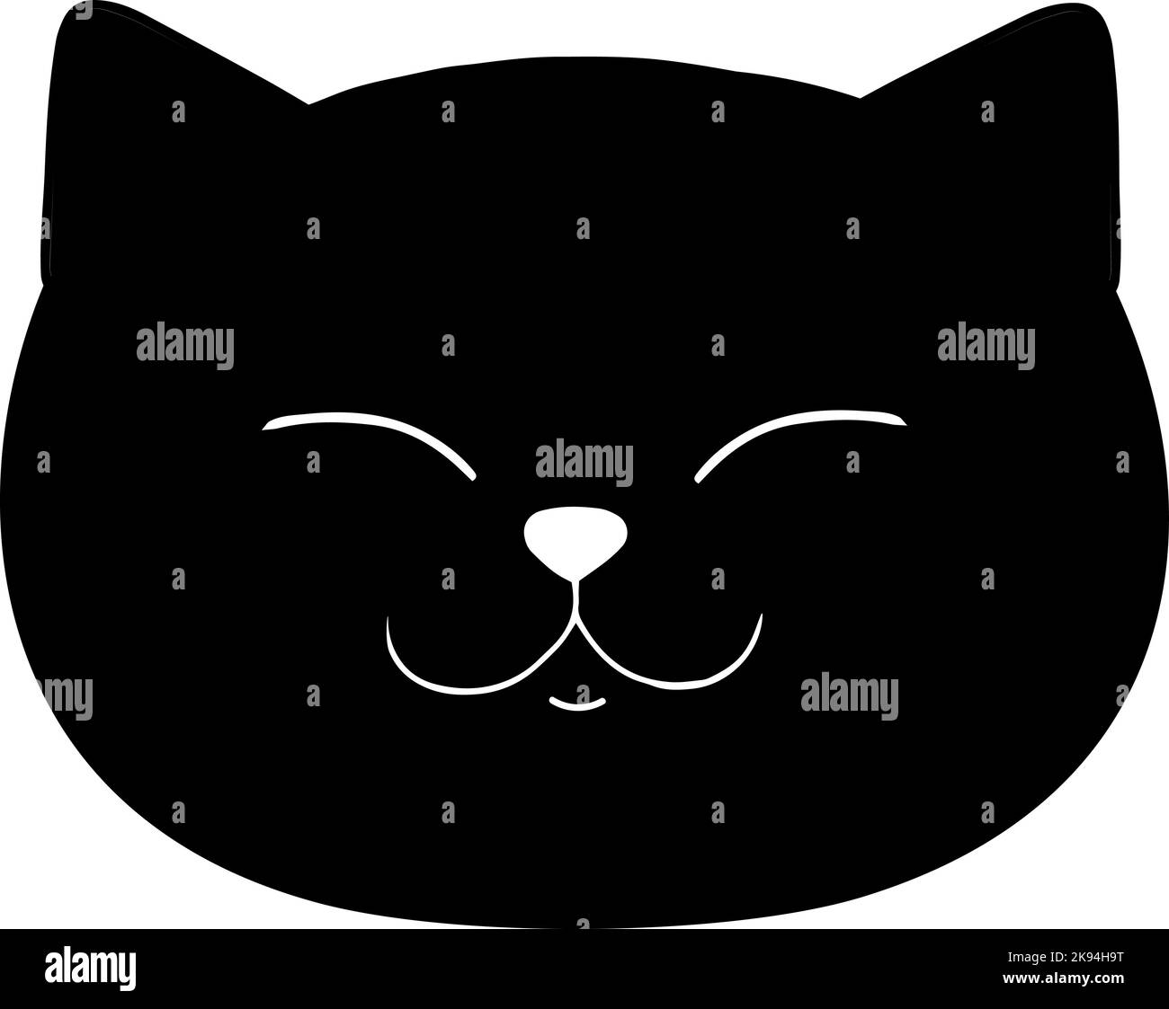 Smiling cat face hand drawn icon isolated on white background. Black ...