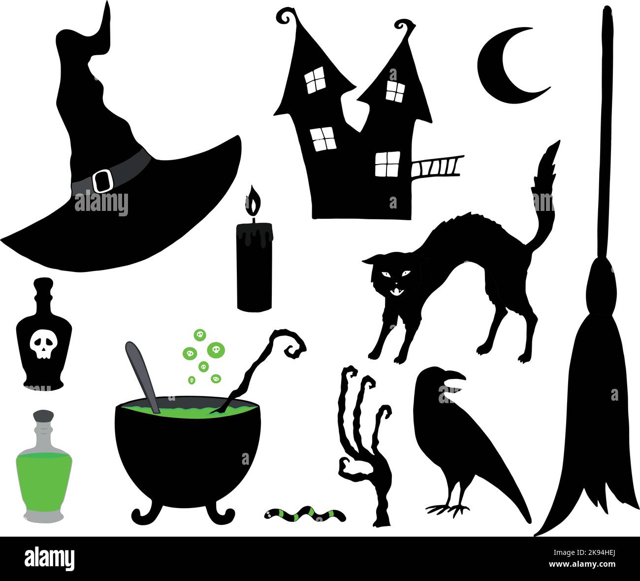 Halloween witch attributes set. Witchcraft. Various objects isolated on ...
