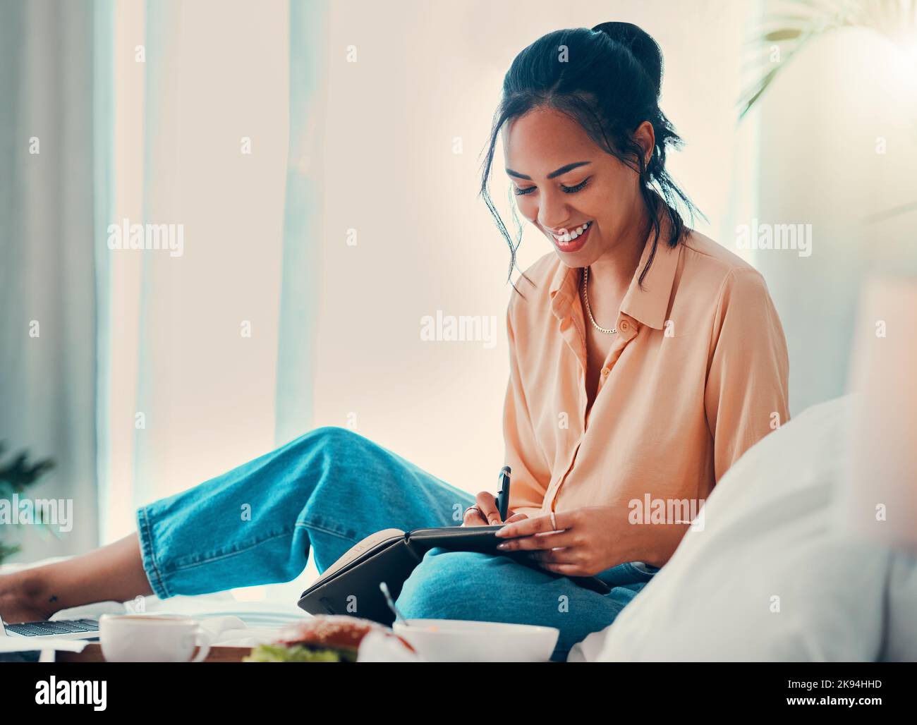 Lady thinking journal hi-res stock photography and images - Alamy