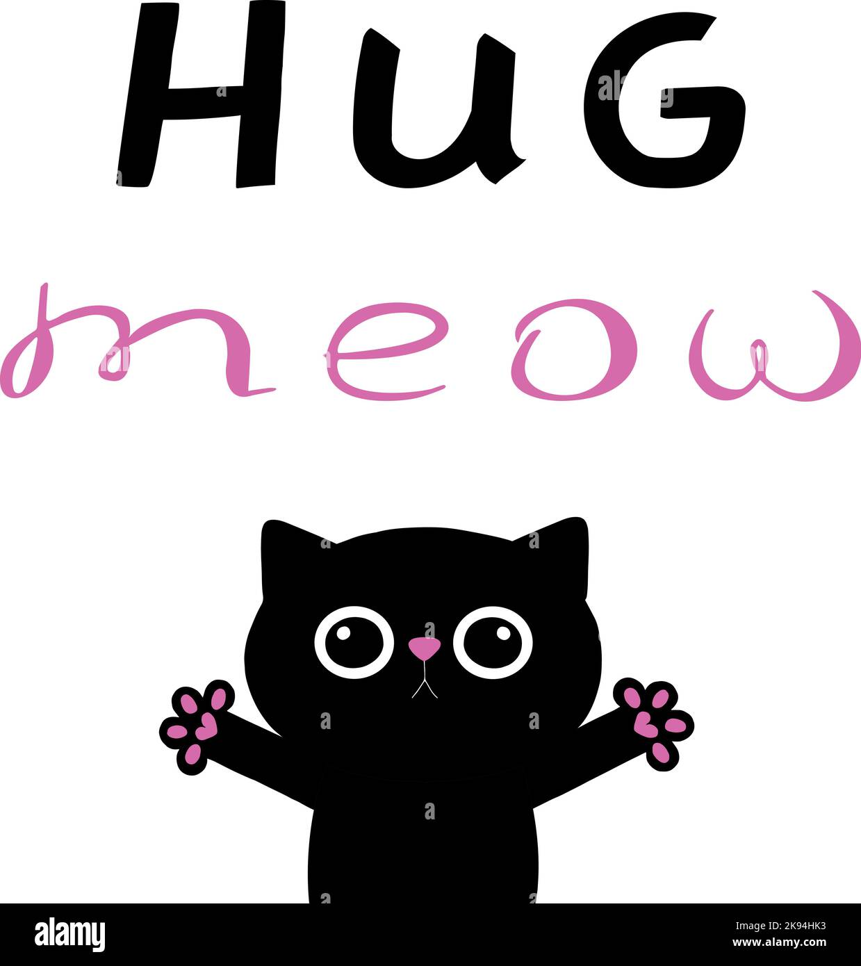 Hand drawn love card with hugging cat and compilation of text. Vector ...