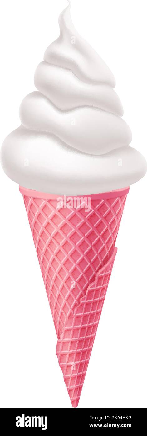 Delicious Vanilla Ice Cream in Pink Waffle Cone. Street Fast Food ...