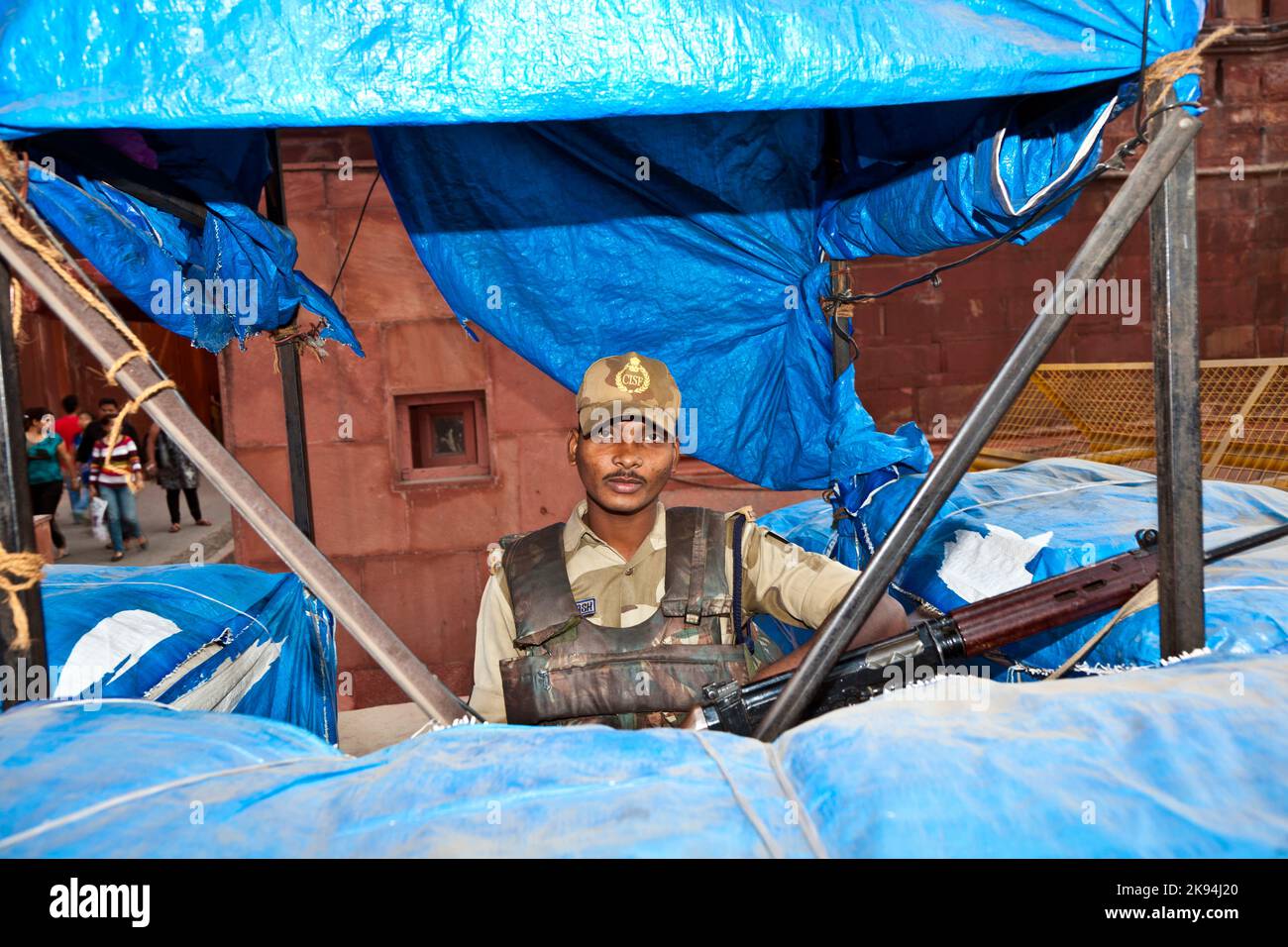 DELHI, INDIA - NOVEMBER 8: a soldier is protecting the red Fort in ...