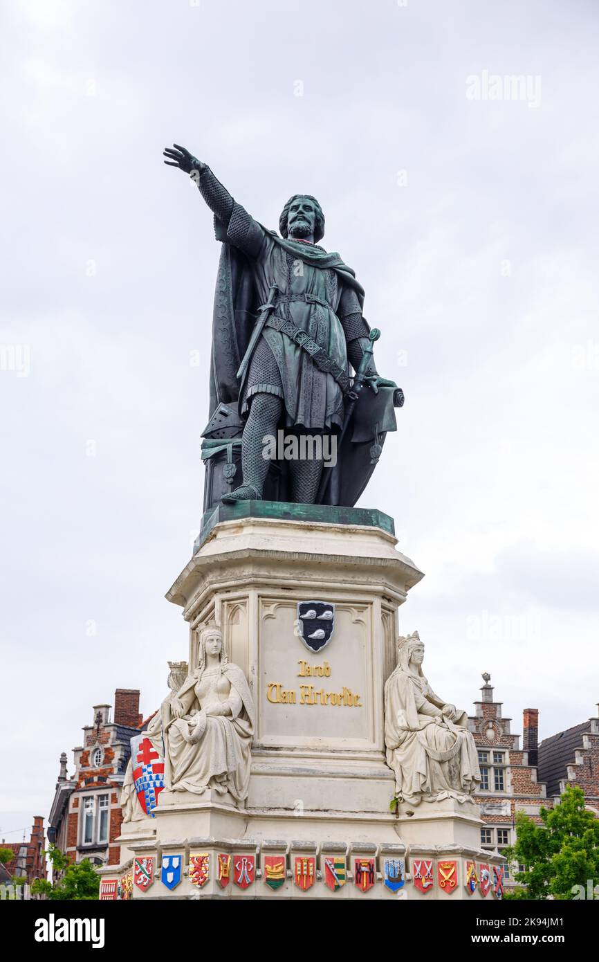 A vertical shot of the statue of Jacob Van Artevelde on the Friday ...
