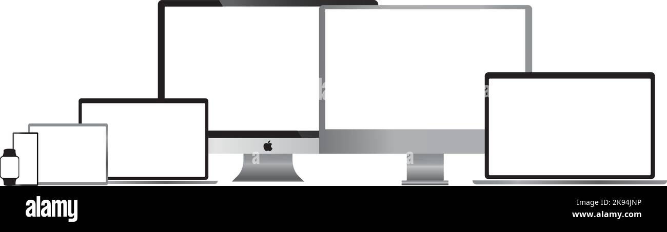A vector of a set of Apple products on a white background Stock Vector ...