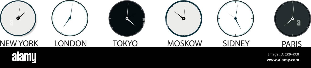 A simple vector design of the World Clock showcasing the time of major ...