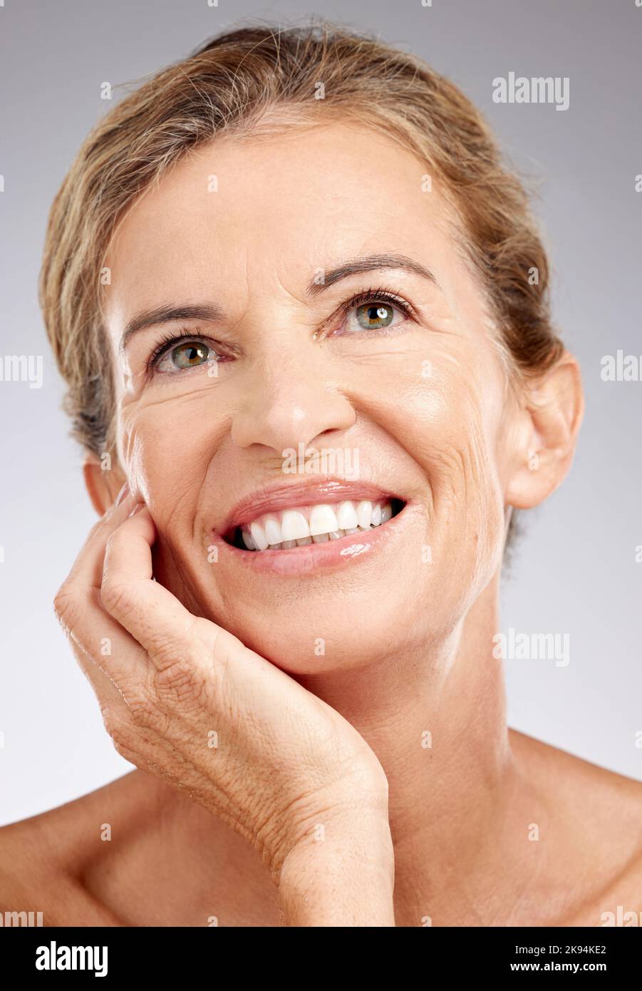 Senior woman, beauty and skincare, face smile and teeth for aesthetic ...