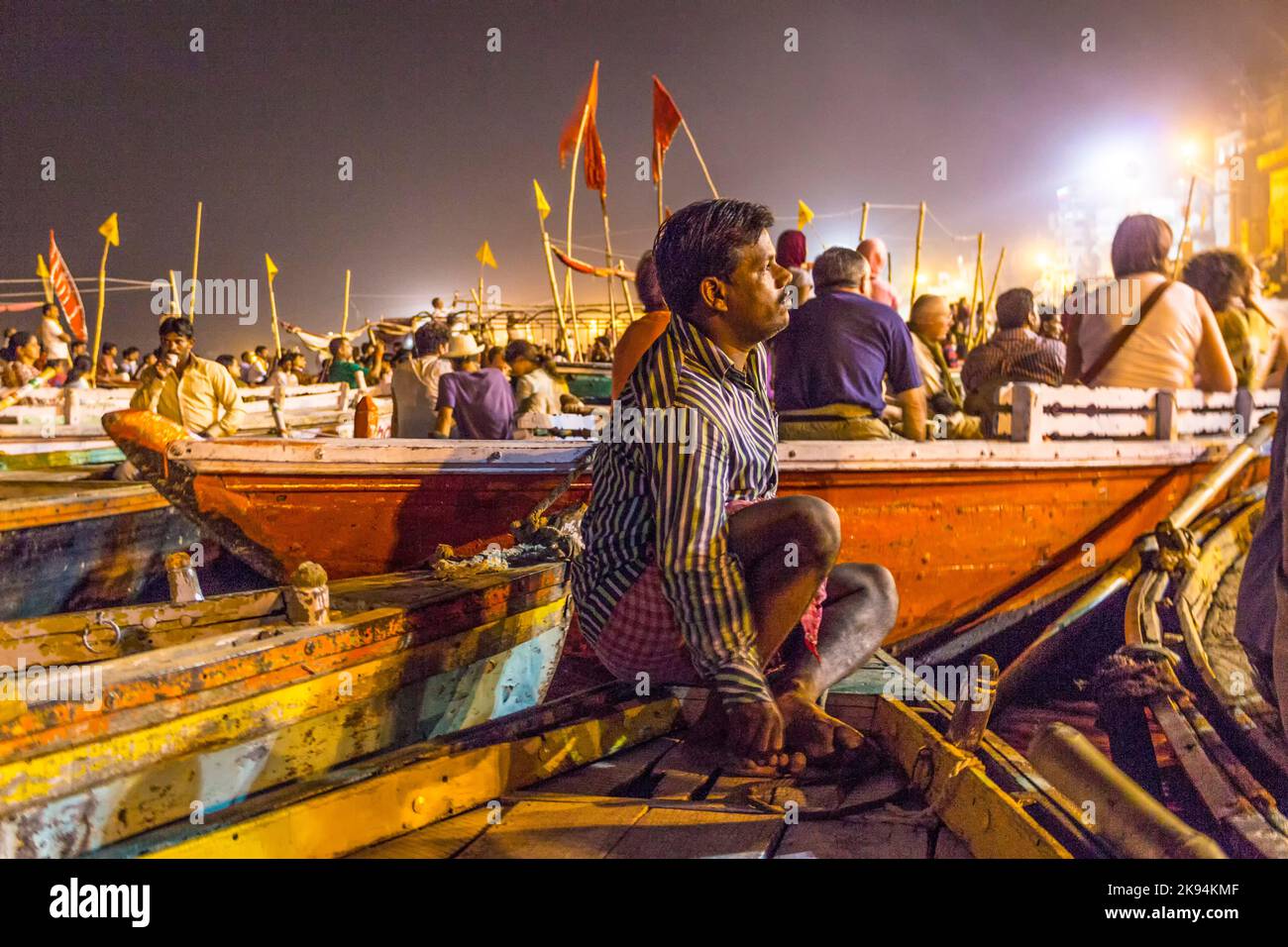 VARANASI - INDIA, MAY 4: Hindu watches the ceremony of ritual washing ...