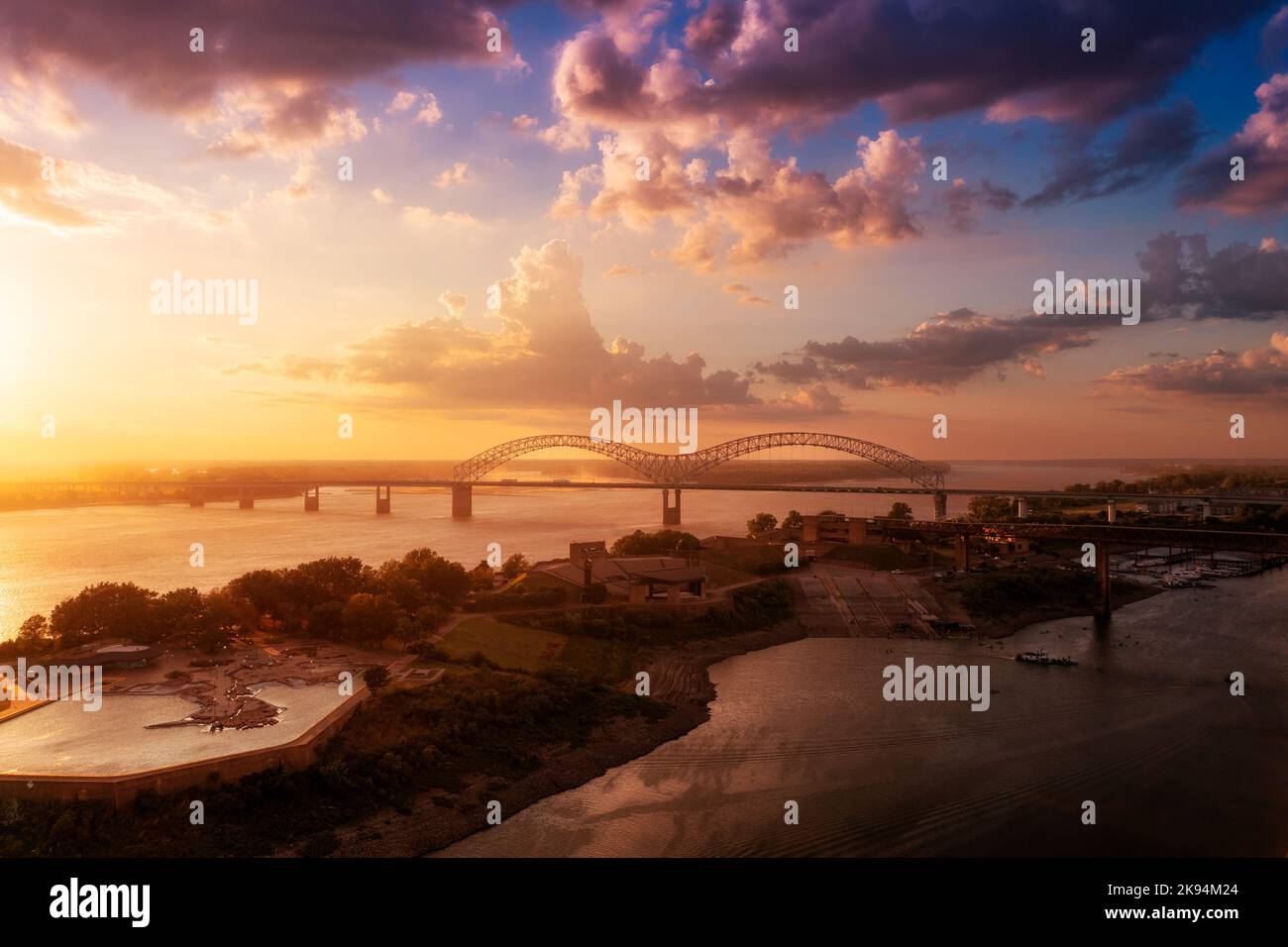 A bird's eye view of Memphis Bridge connecting Tennessee and Arkansas ...