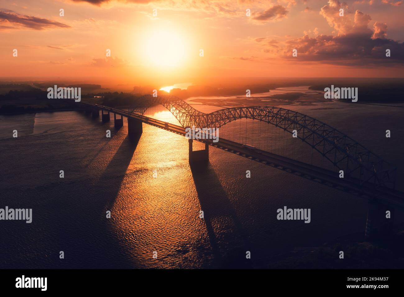 A bird's eye view of Memphis Bridge connecting Tennessee and Arkansas ...