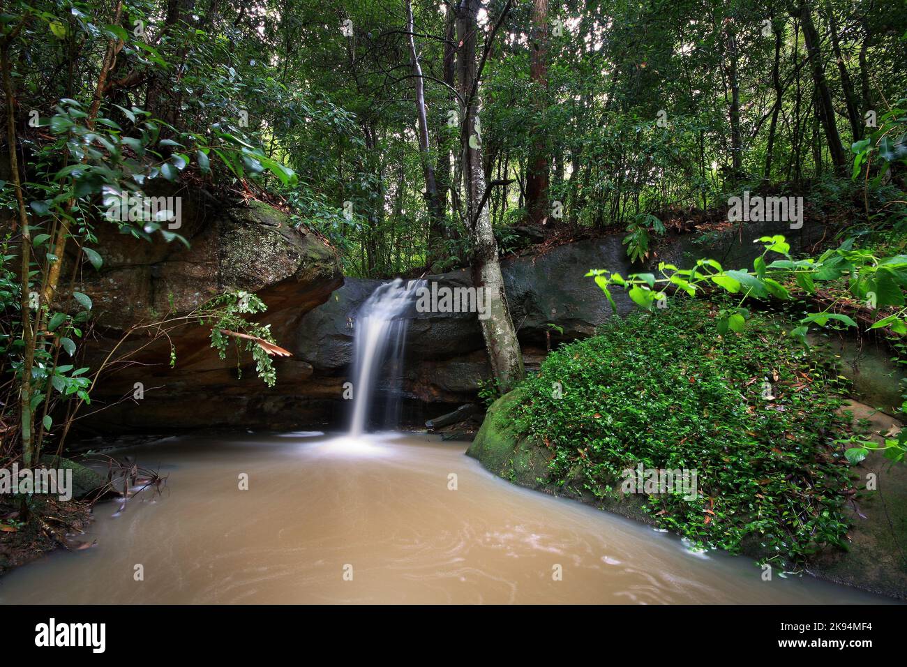 A long exposure shot of a waterfall in a suburban area near Wahroonga ...