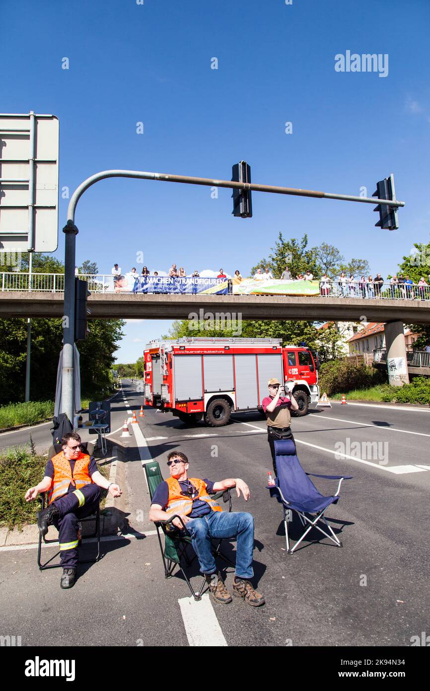 SCHWALBACH, GERMANY - MAY 1: people watch the 51st bicycle race Rund Um ...