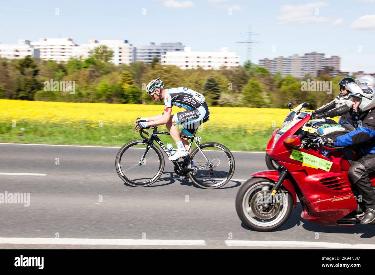 SCHWALBACH, GERMANY - MAY 1: Jerome Pineau (14) is on top of the at the ...