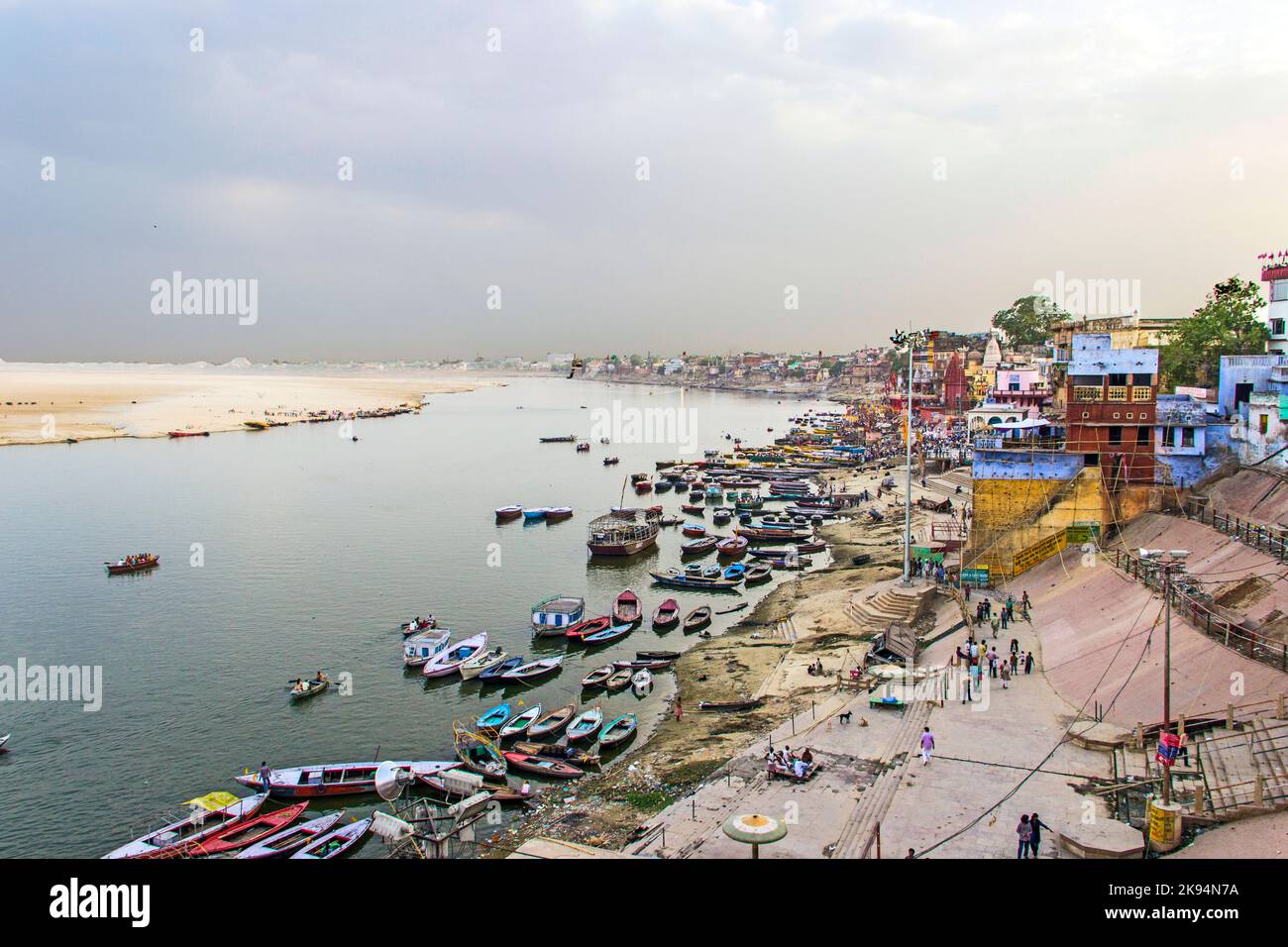 VARANASI, INDIA- MAY 4: Boats at river ganges ready for transport of ...
