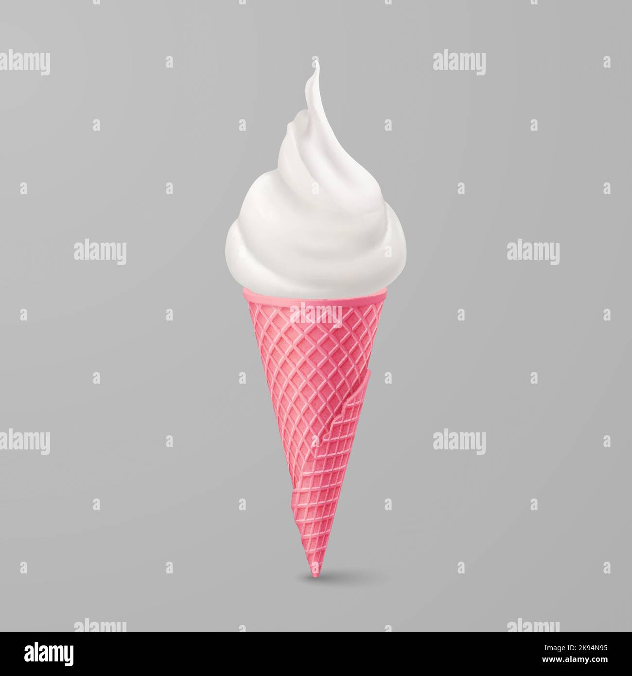 Delicious Vanilla Ice Cream in Pink Waffle Cone. Street Fast Food ...
