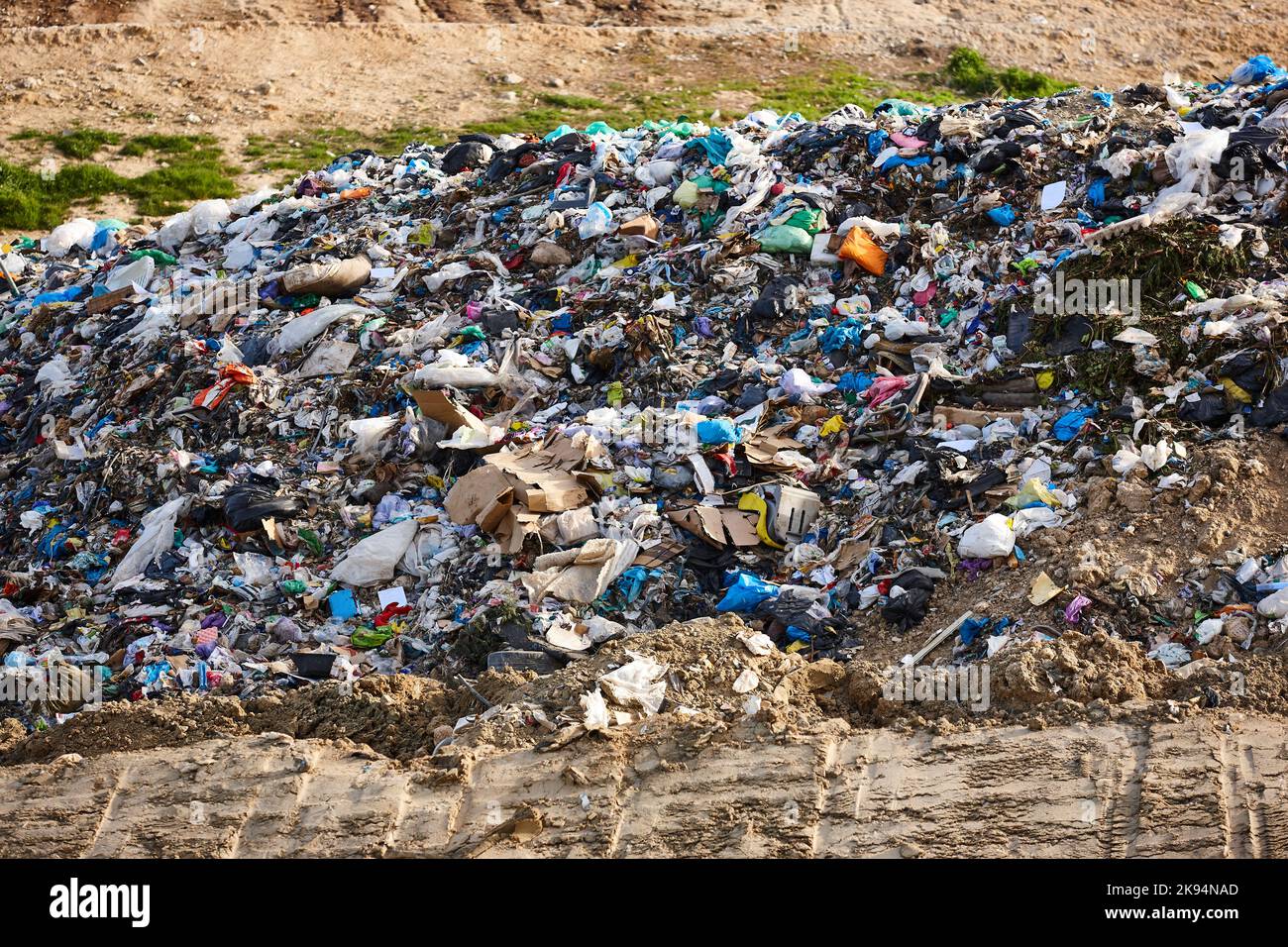 Open air garbage dump. Plastic waste pollution. Recycling junk ...