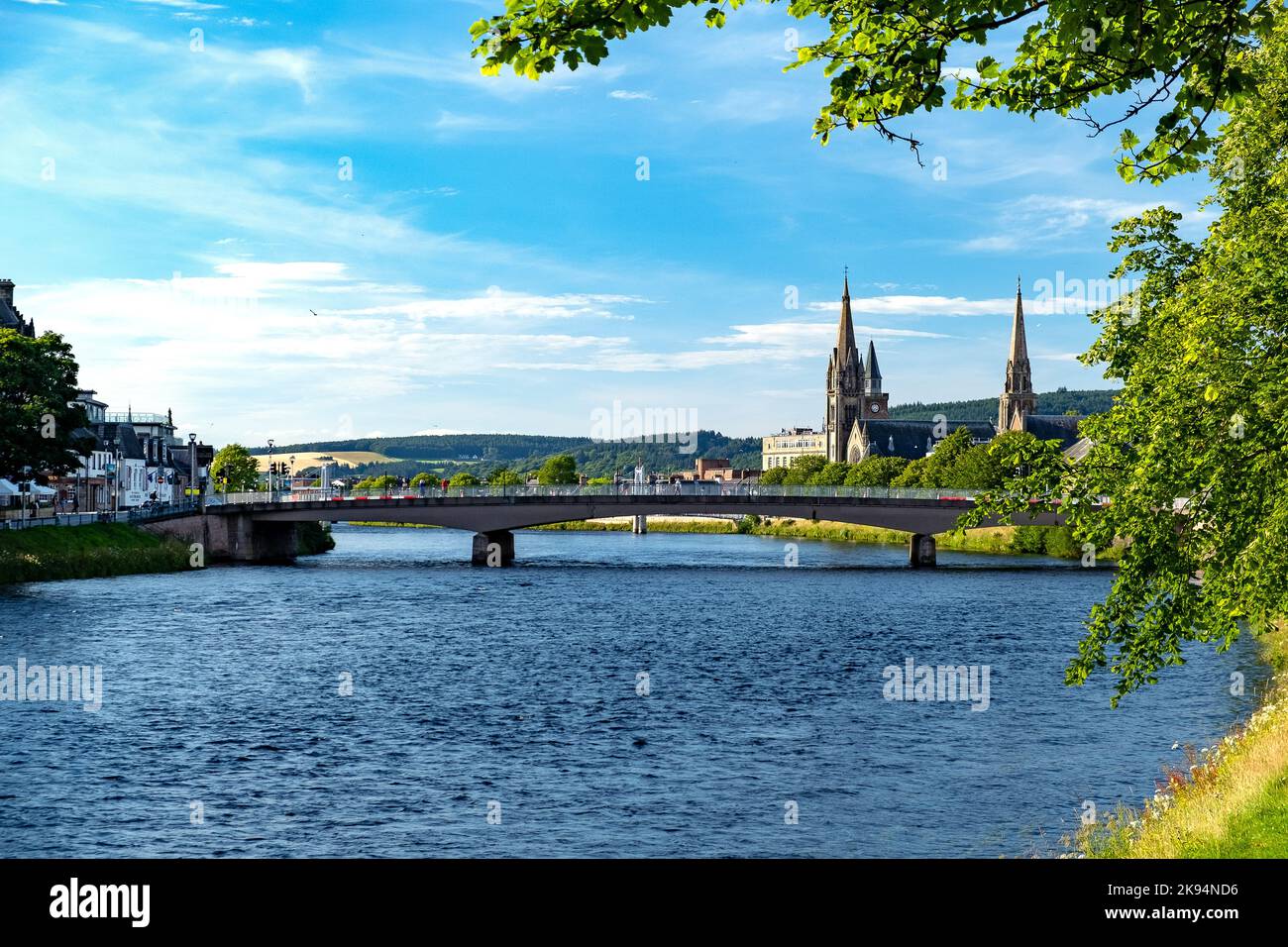 The beautiful cityscape of Inverness, Scotland over the Ness river ...