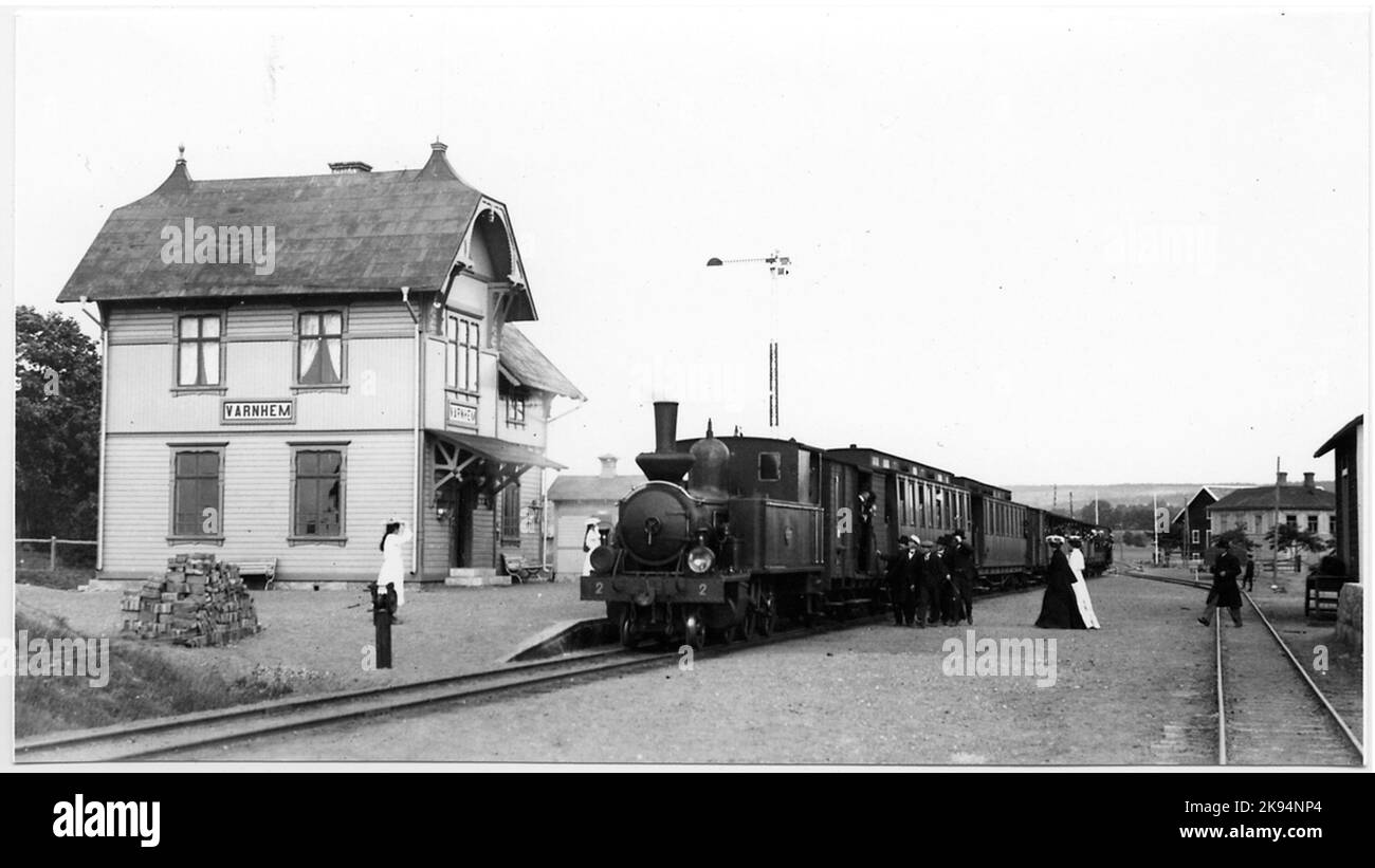 Skövde-Axvalls Railway, SAJ LOK 2 with passenger train at Varnhem's ...