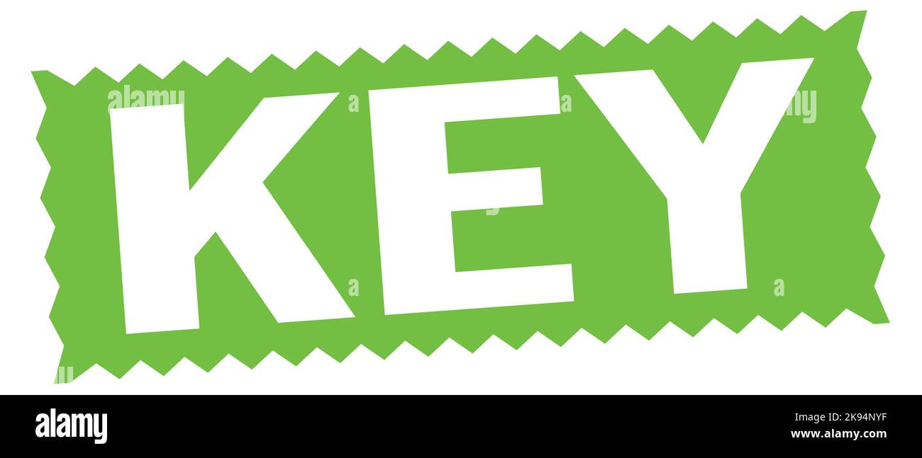 KEY text written on green zig-zag stamp sign Stock Photo - Alamy