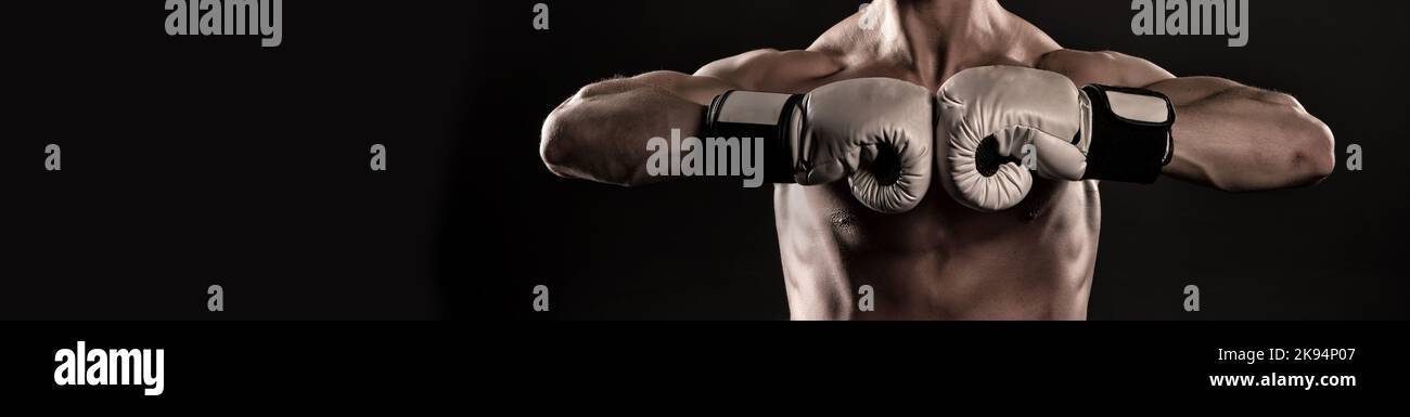 sport and sportswear. cropped view of boxer in boxing gloves. boxing ...