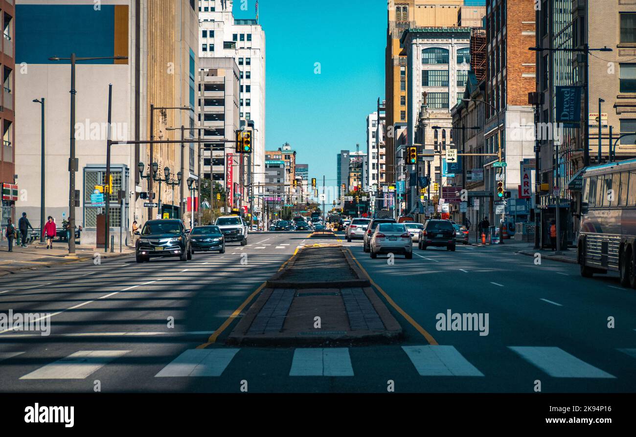 The cars driving on North Broad Street in Philadelphia, USA Stock Photo ...